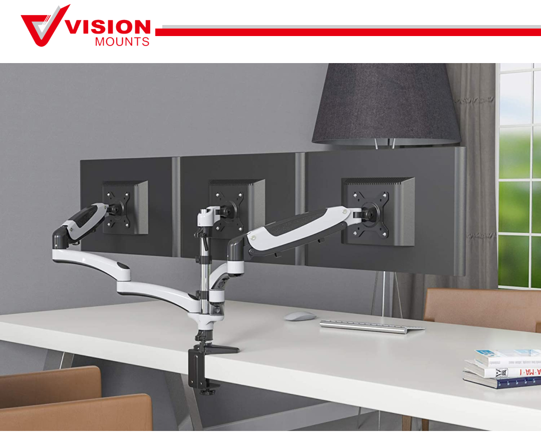 Triple 3 Arm Monitor Stand Mount Desk Screen Holder Bracket Desktop 8 ...