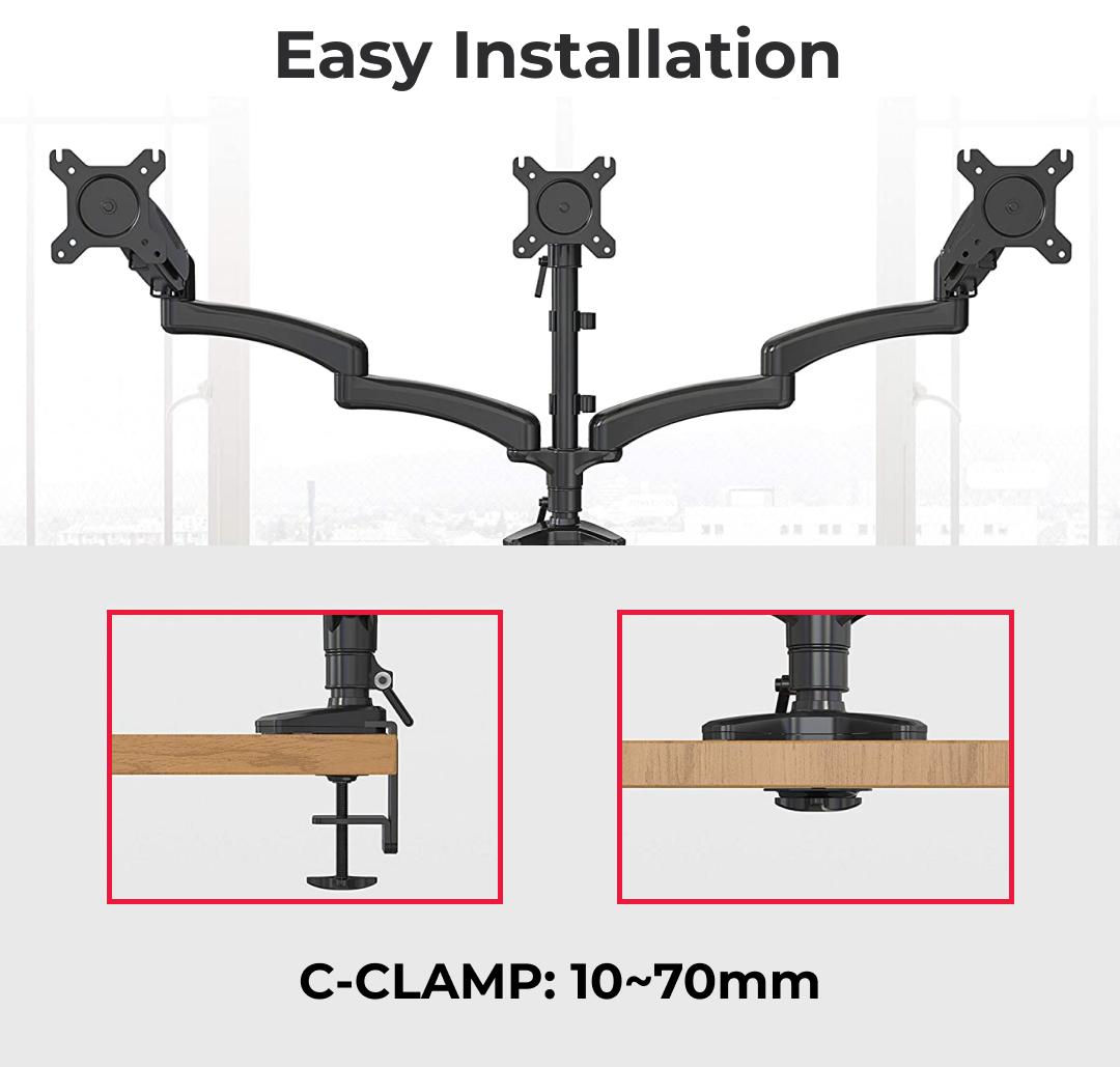 Triple 3 Arm Monitor Stand Mount Desk Screen Holder Bracket Desktop 8 ...